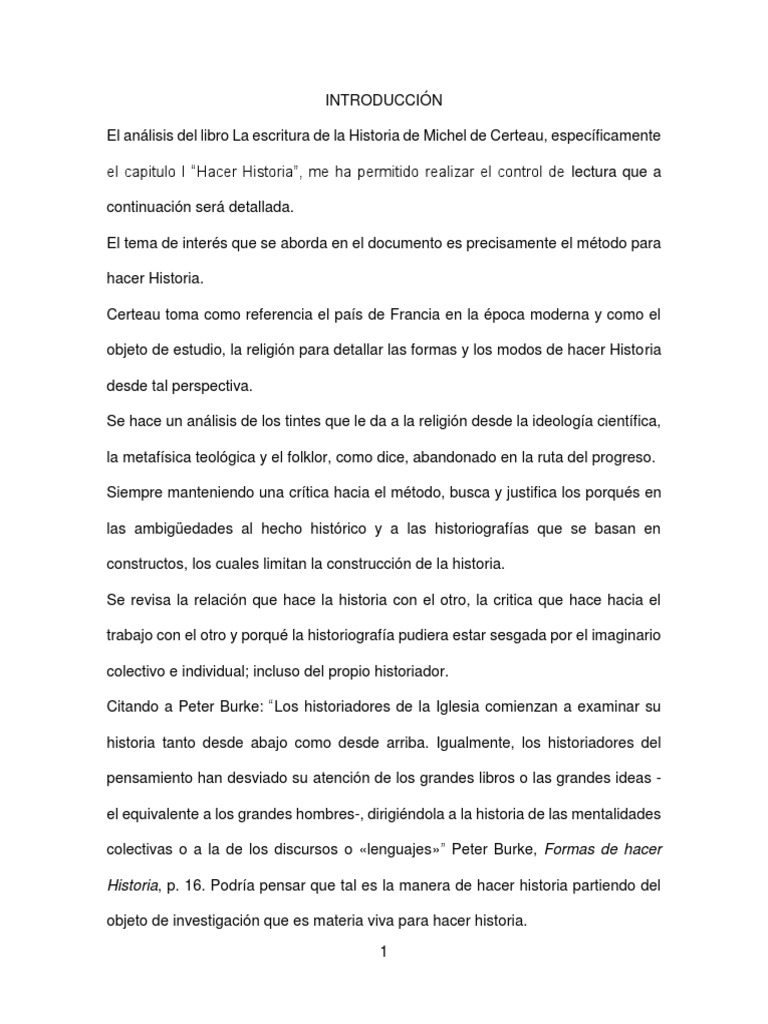 El Análisis Del Libro La Escritura de La Historia de Michel de Certeau ...