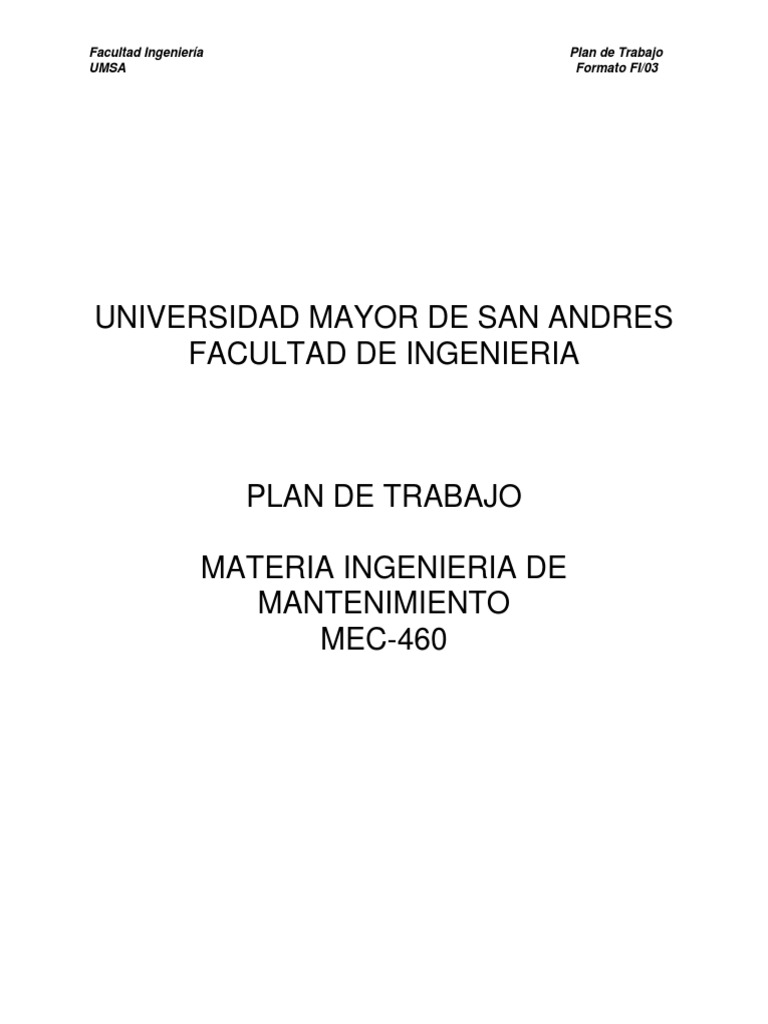 Plan de Trabajo MEC-460 | Descargar gratis PDF | Aprendizaje | Ingeniería