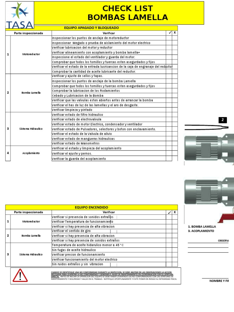 Check List Bomba Lamella | PDF | Bomba | Ingeniería mecánica