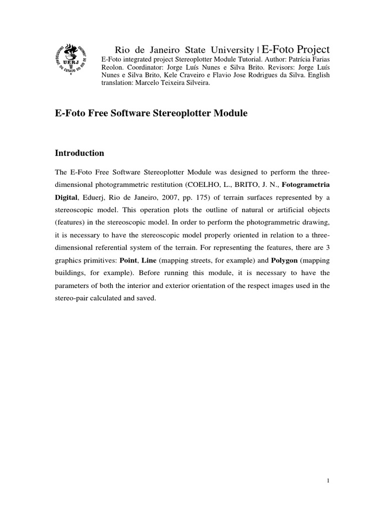 E-Foto Free Software Stereoplotter Module: Rio de Janeiro State ...