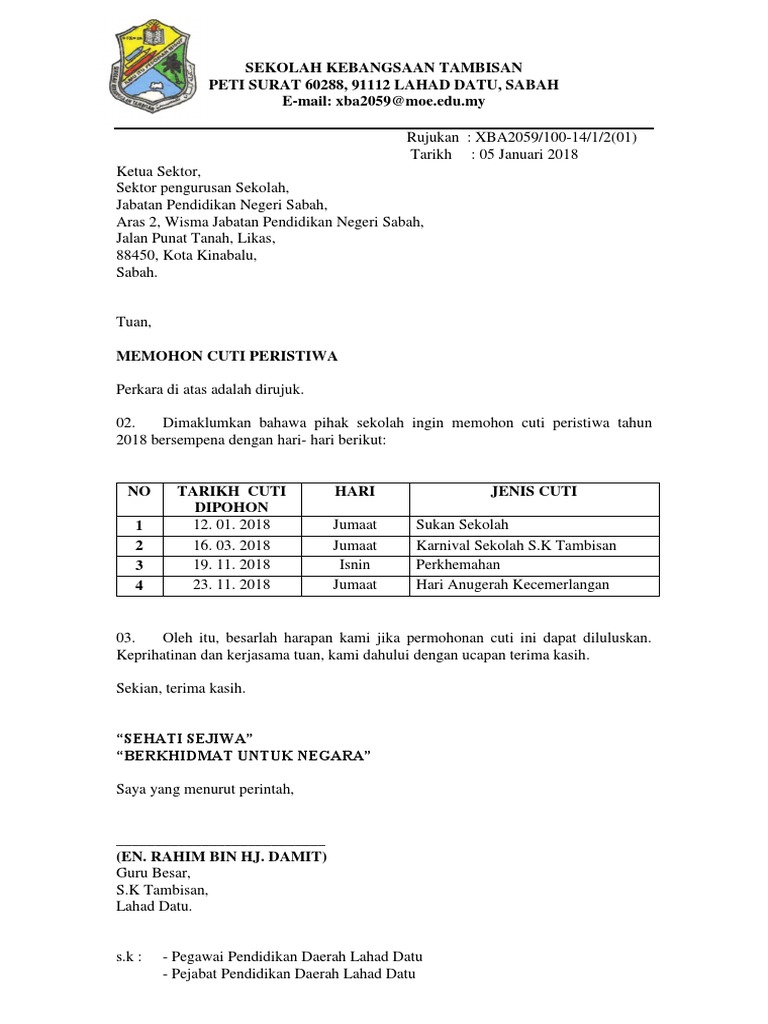 Surat Mohon Cuti Peristiwa | PDF