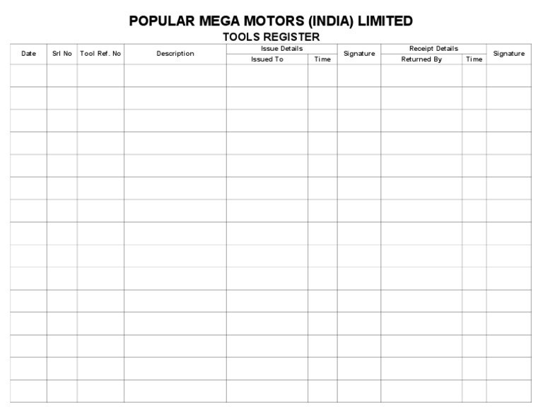Tools Register | PDF
