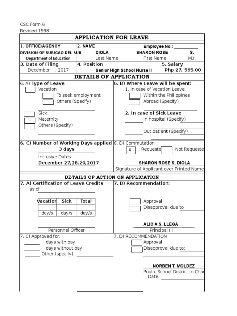 CSC Leave Application Form 6 | PDF | Health Care | Government