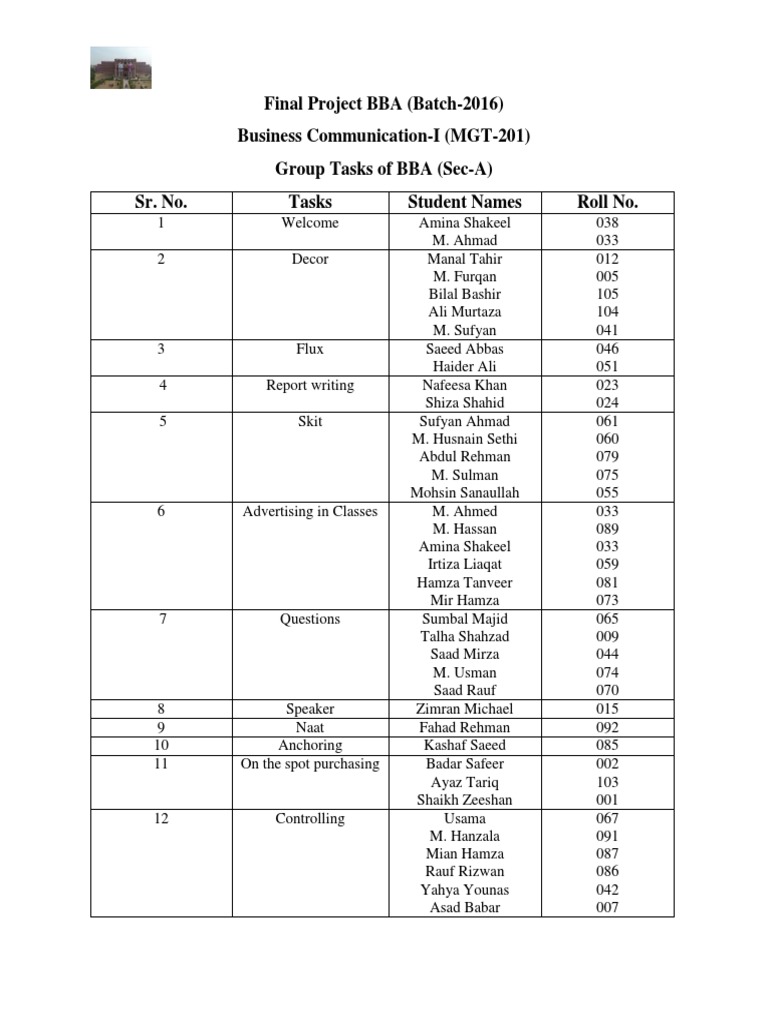 Tasks Final Project BBA | PDF
