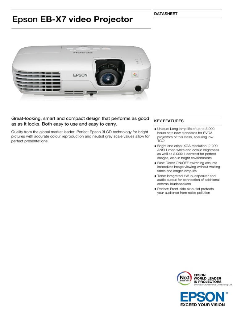 Epson EB X7 Video Projector Datasheet | PDF | Video | Media Technology