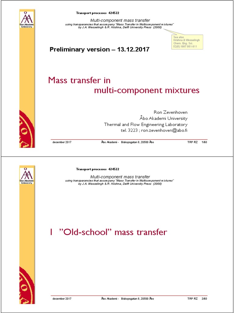 Mass Transfer in Multicomponent Mixtures Slides | PDF | Diffusion ...
