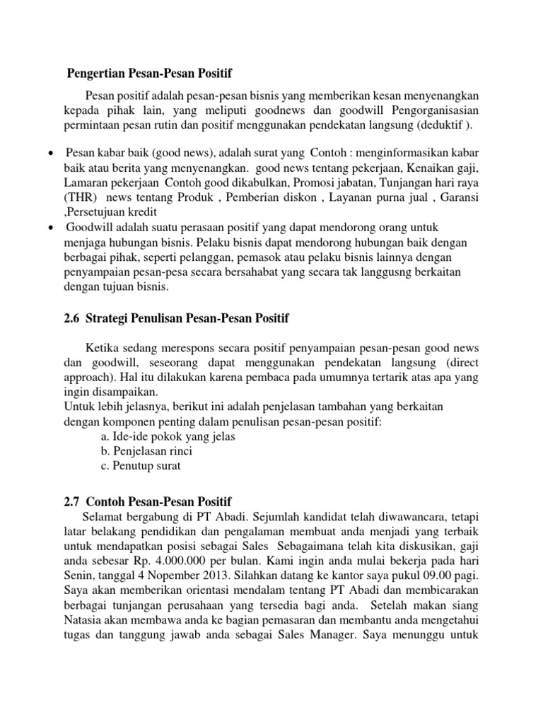 Pengertian dan Contoh Pesan Positif | PDF