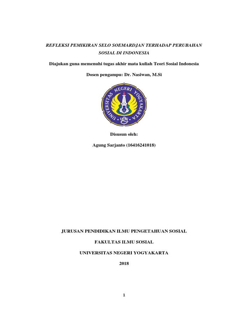 Refleksi Pemikiran Selo Soemardjan Terhadap Perubahan Sosial Di ...