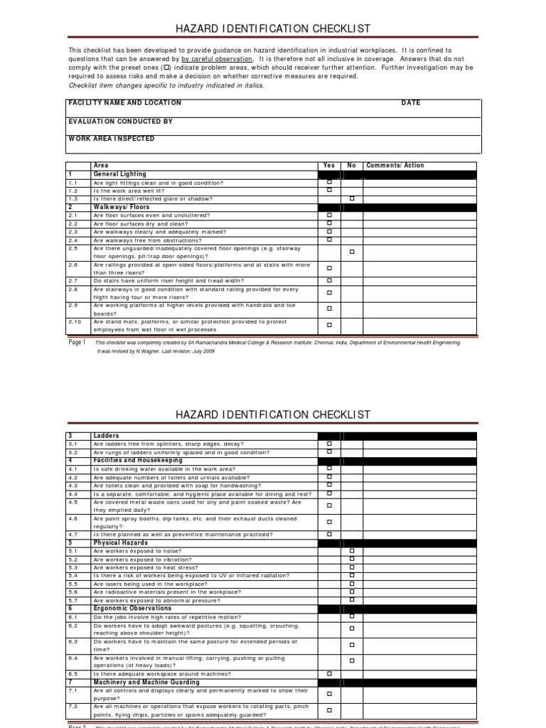 Hazard Identification Checklist | Download Free PDF | Stairs | Personal ...