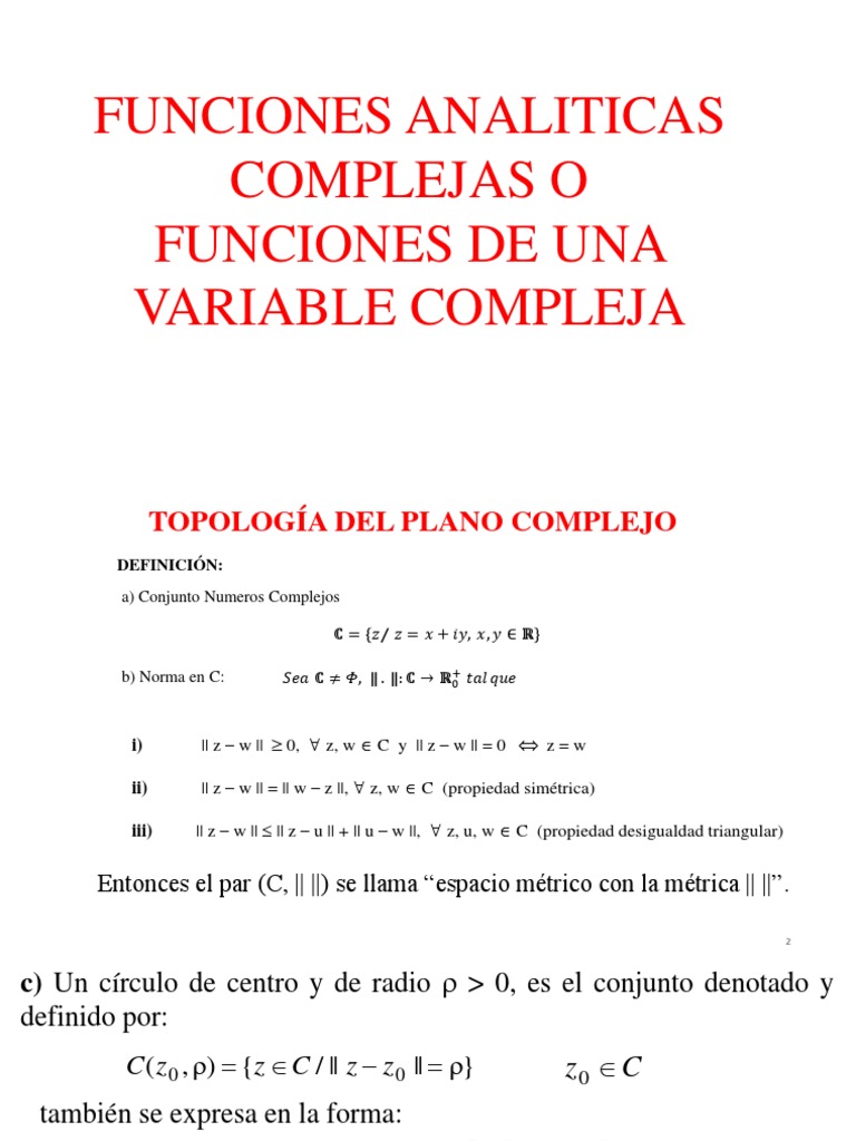 Funciones Complejas y Topología en ℂ | PDF | Espacio métrico | Número complejo