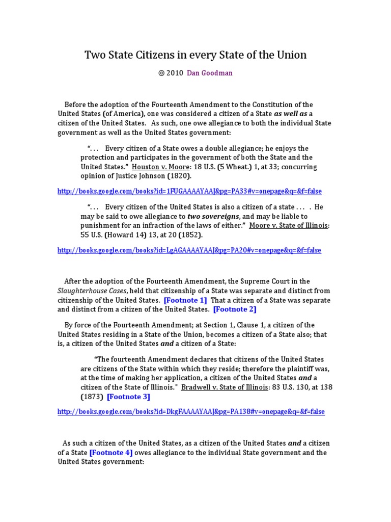 Two Types of U.S. State Citizenship | PDF | Fourteenth Amendment To The ...