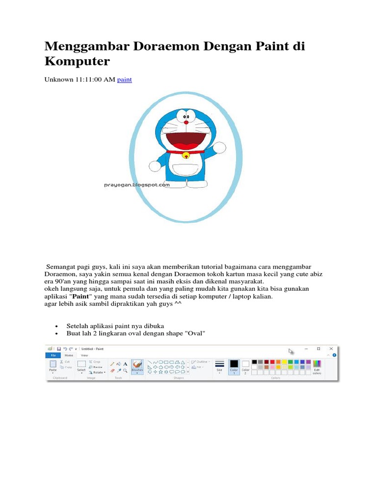 Menggambar Doraemon Dengan Paint Di Komputer | PDF