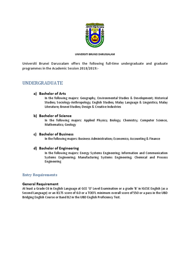 UBD Programmes Offer For BDGS 2018-2019 | PDF | Bachelor's Degree | Diploma