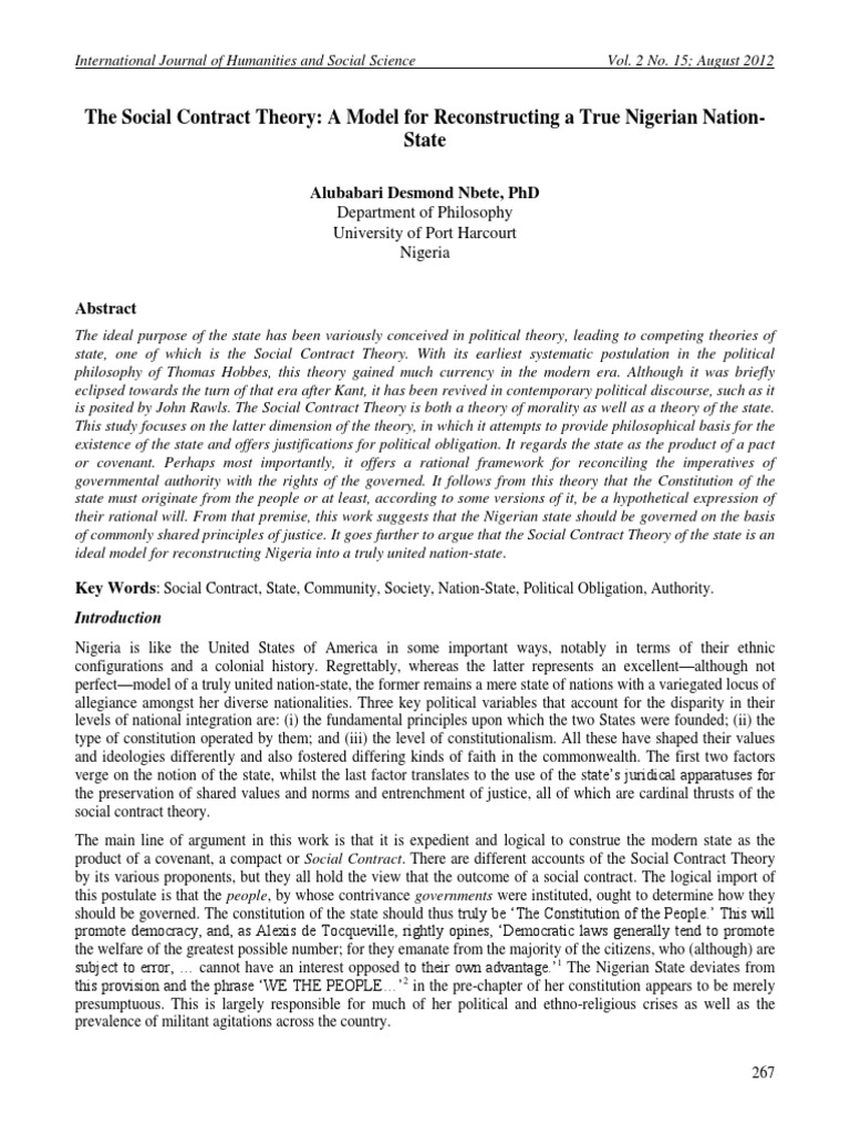 The Social Contract Theory: A Model For Reconstructing A True Nigerian ...