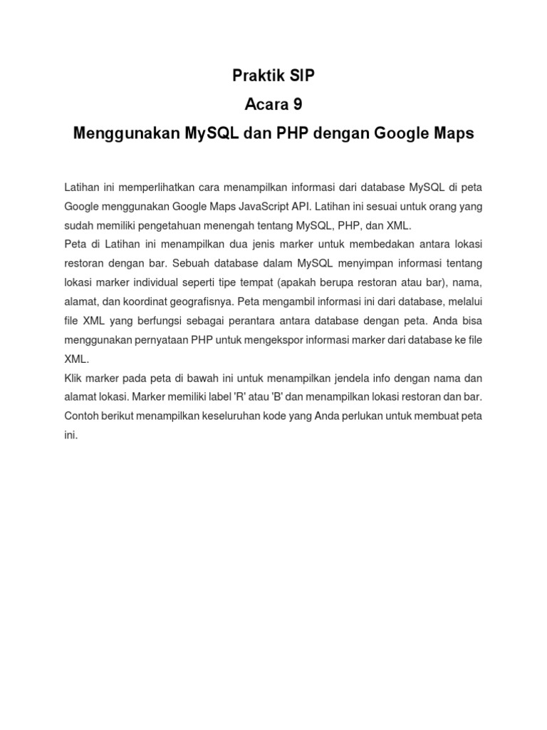 Acara 9 - Menggunakan MySQL Dan PHP Dengan Google Maps | PDF