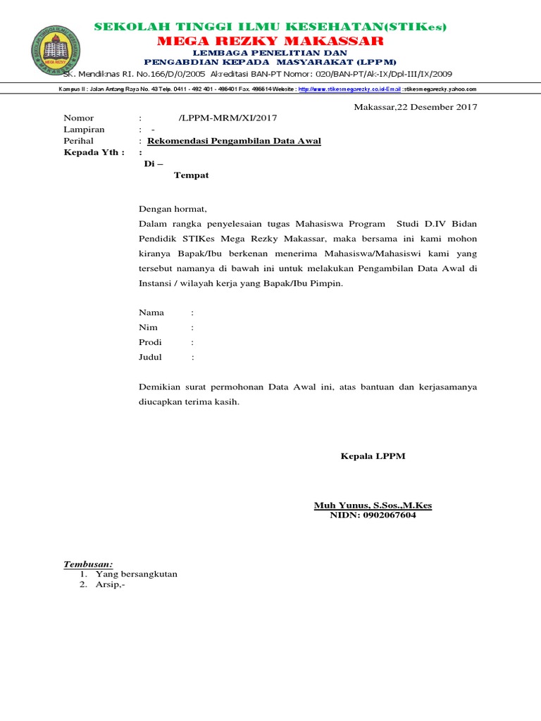 Contoh Surat Pengambilan Data Awal | PDF