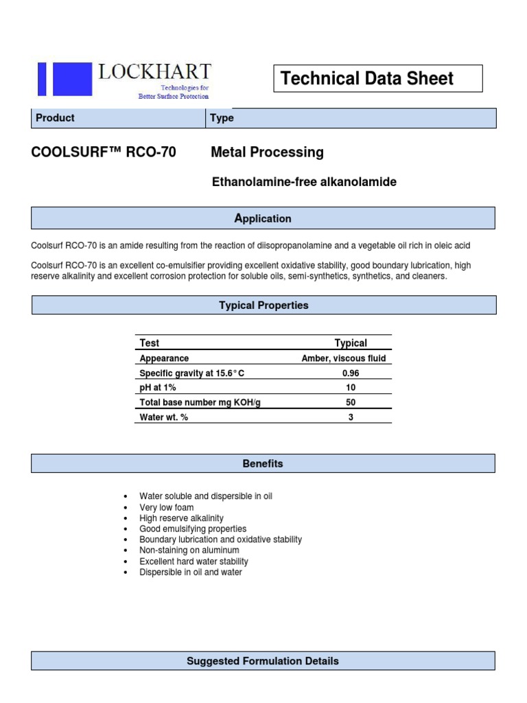 Coolsurf RCO 70 TDS 1 | PDF | Oil | Lubricant