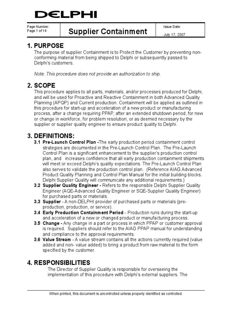 Supplier Quality Containment Procedures | PDF | Quality (Business) | Audit