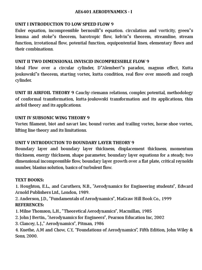 Ae6401 Aerodynamics | PDF | Science & Mathematics | Young Adult