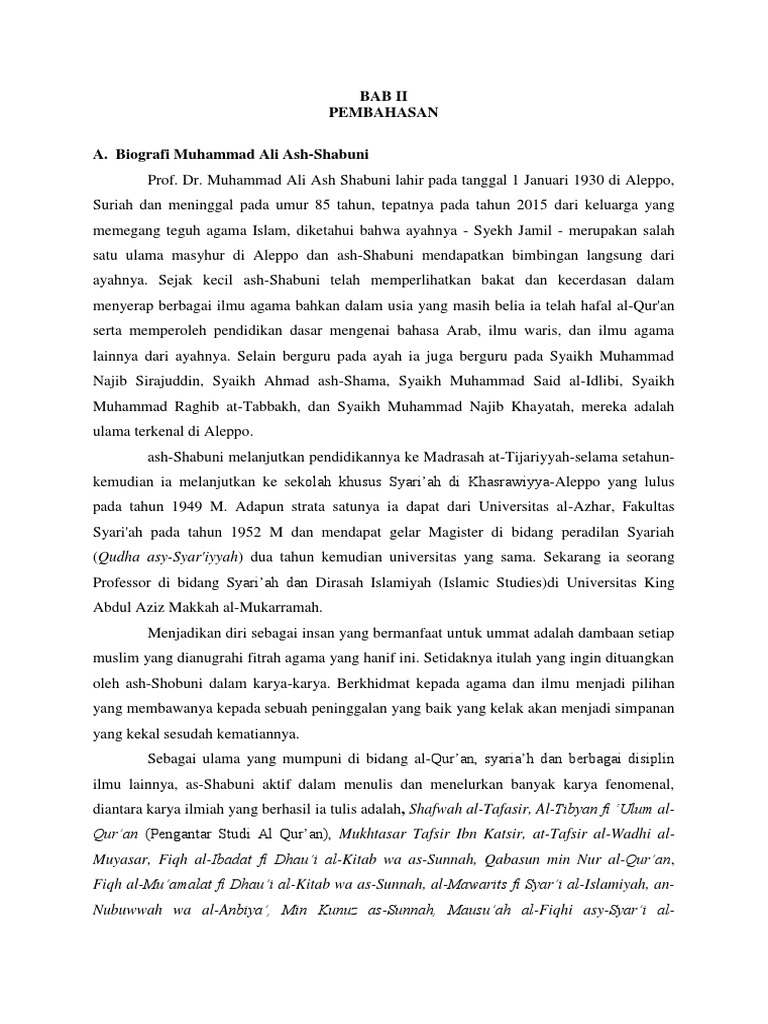 Biografi dan Tafsir Muhammad Ali Ash-Shabuni | PDF