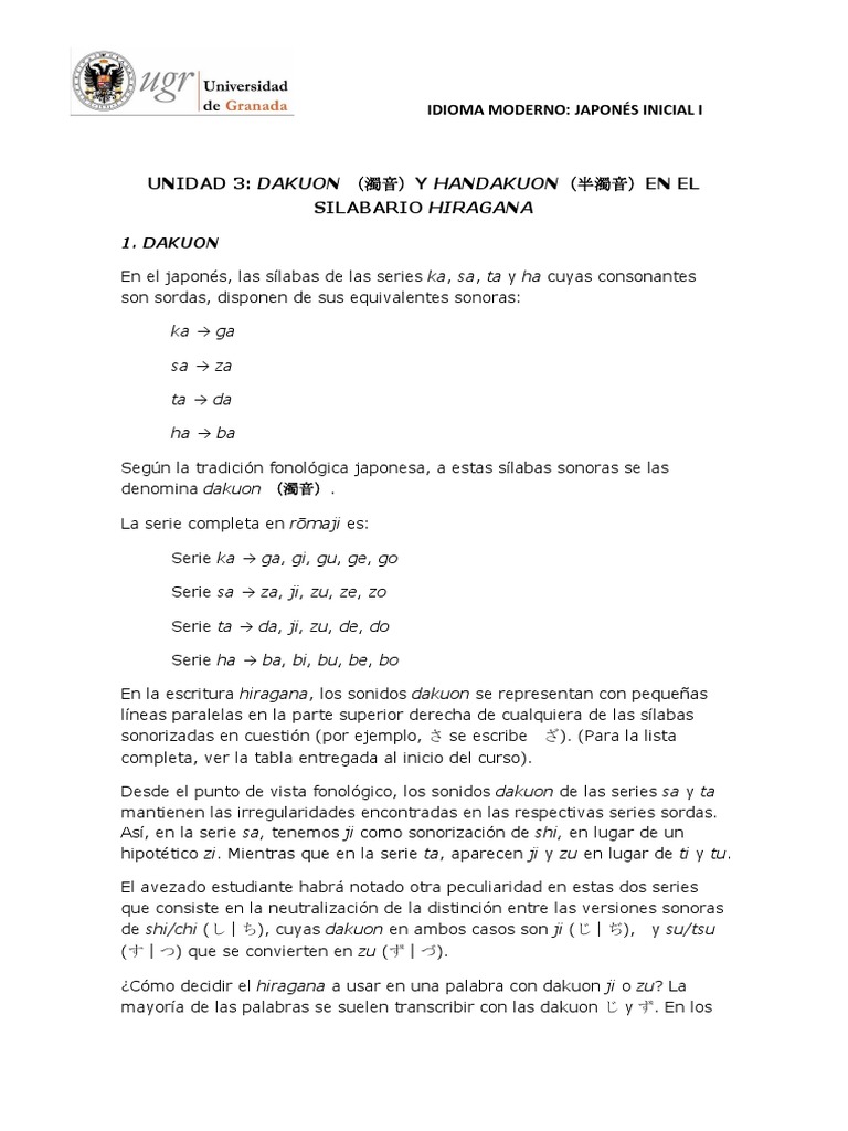Dakuon y Handakuon en Hiragana | PDF | Idioma japonés | Idiomas de asia