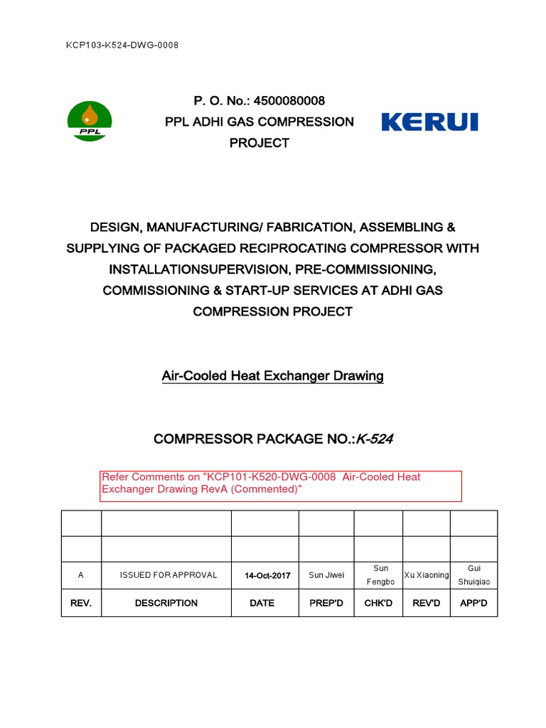 KCP103-K524-DWG-0008 Air-Cooled Heat Exchanger Drawing RevA (Commented) | PDF