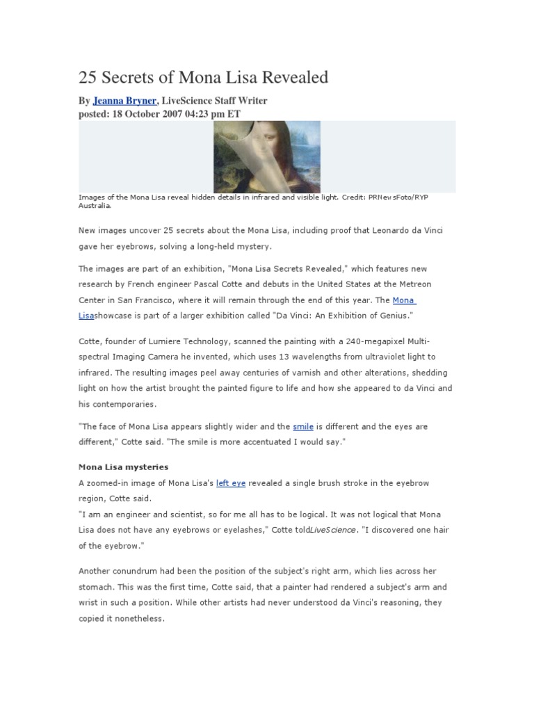 25 Secrets of Mona Lisa Revealed | PDF | Leonardo Da Vinci | Last Supper