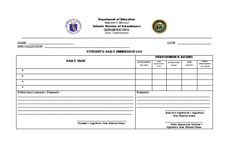 Daily Students Immersion Log | PDF | Learning