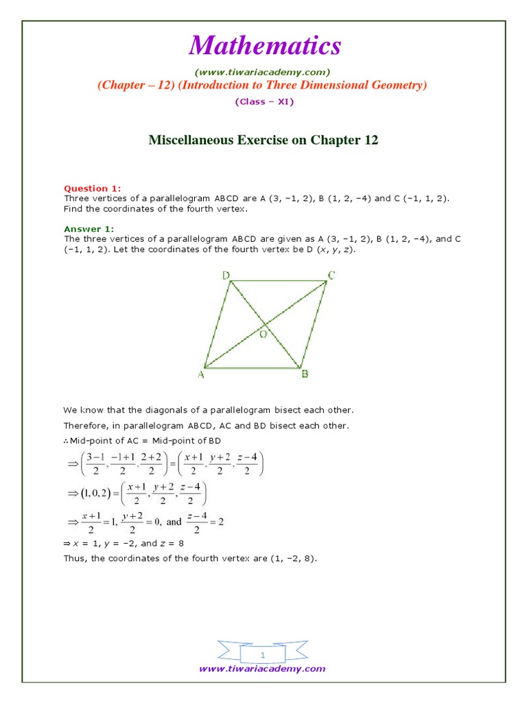 11 Maths NcertSolutions Chapter 12 Miscellaneous | PDF | Euclid | Geometric Shapes