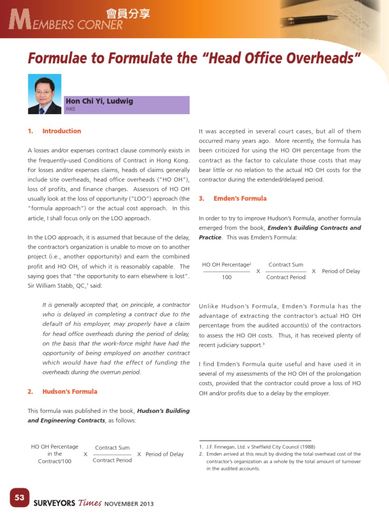 Head Office Overheads Claim Formulas | PDF | Profit (Accounting ...