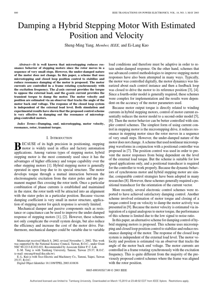 Damping Hibrid Stepper Motor | PDF | Control Theory | Physical Quantities