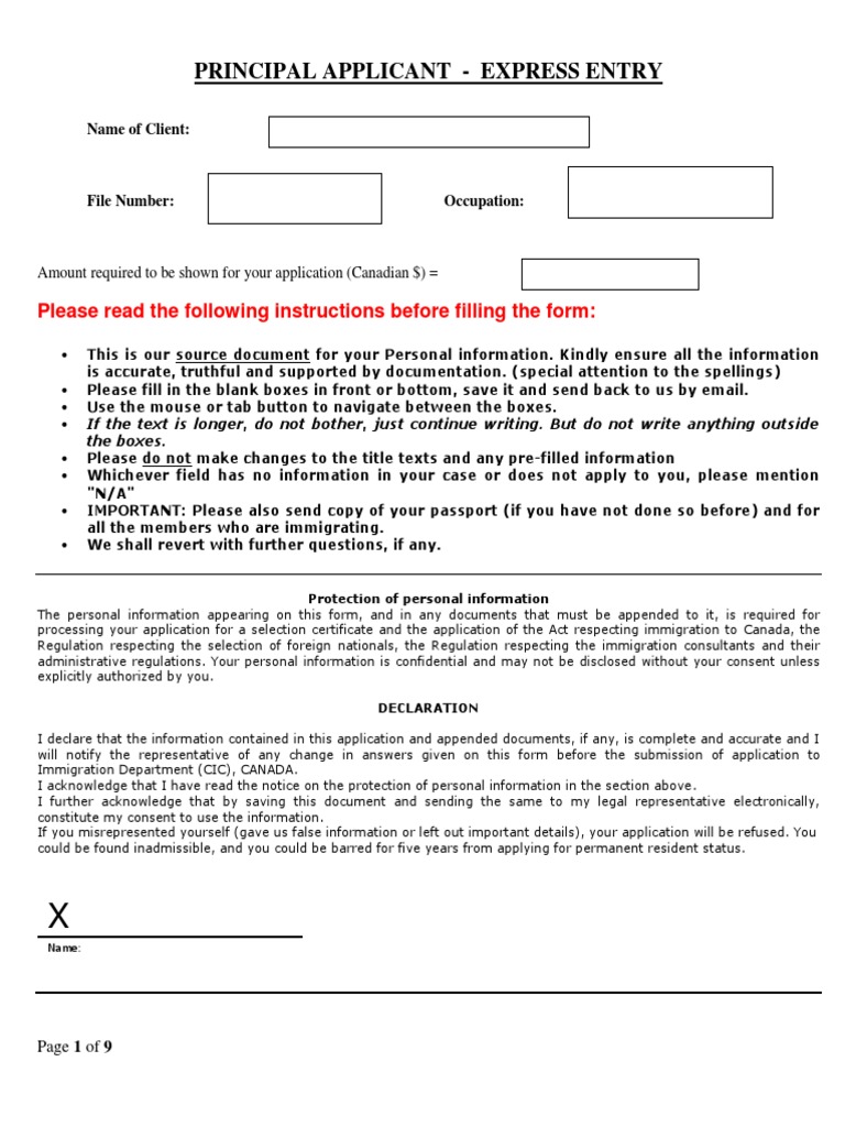 Principal Applicant - Express Entry: Please Read The Following ...