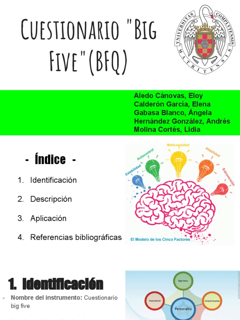 Presentación Cuestionario Big Five (BFQ) | PDF | Validez (Estadísticas) | Pruebas psicologicas