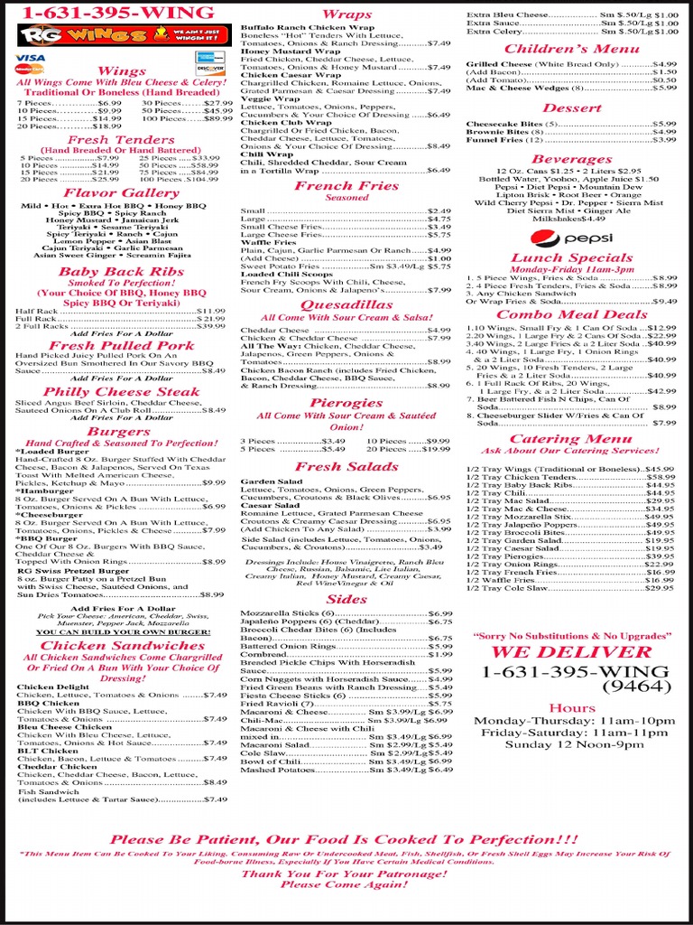 RG Wings Menu Full Menu | PDF