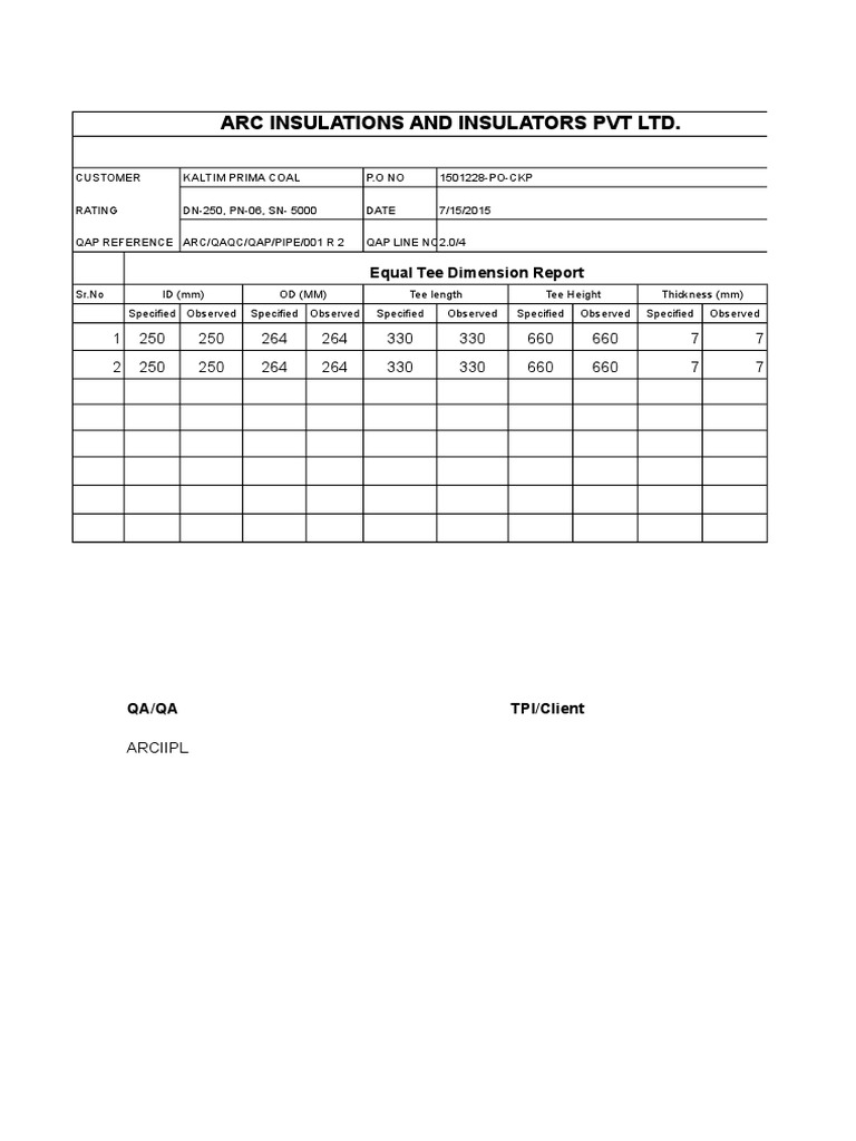 Equal Tee Inspection Report | PDF | Mechanical Engineering | Nature
