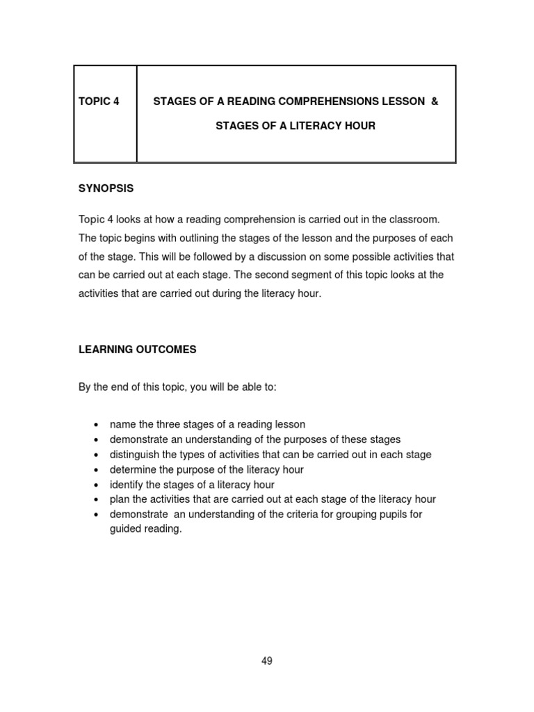 Topic 4 Stages of A Reading Comprehensions Lesson & Stages of A ...