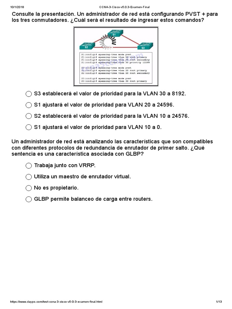 01 Final CCNA 3 Cisco v5.0 | PDF | Enrutador (Computación) | Conmutador de red