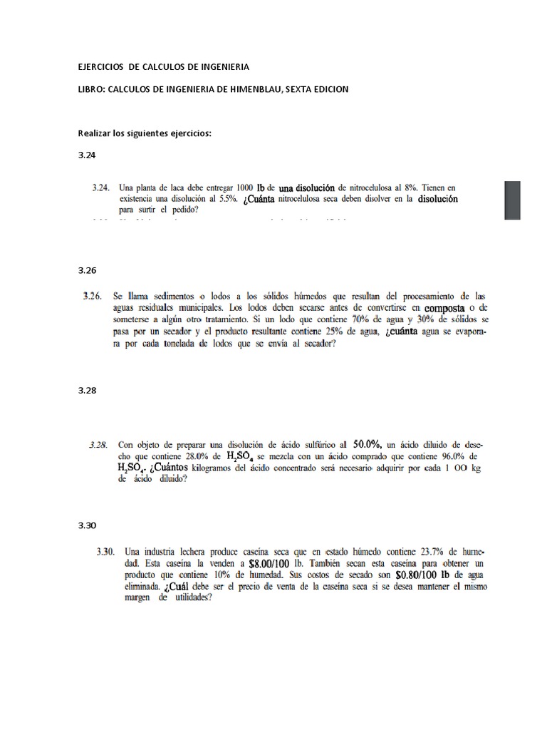 Ejercicios de Calculos de Ingenieria Himmelblau | PDF