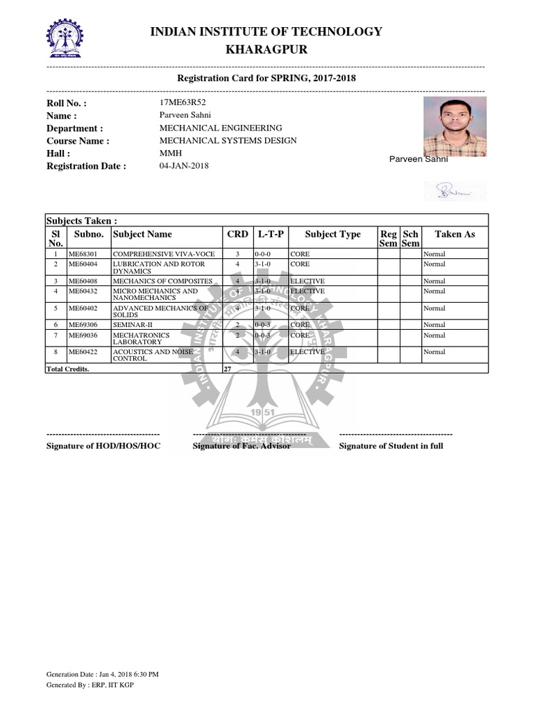 Student Registration Card | PDF | Engineering | Science And Technology