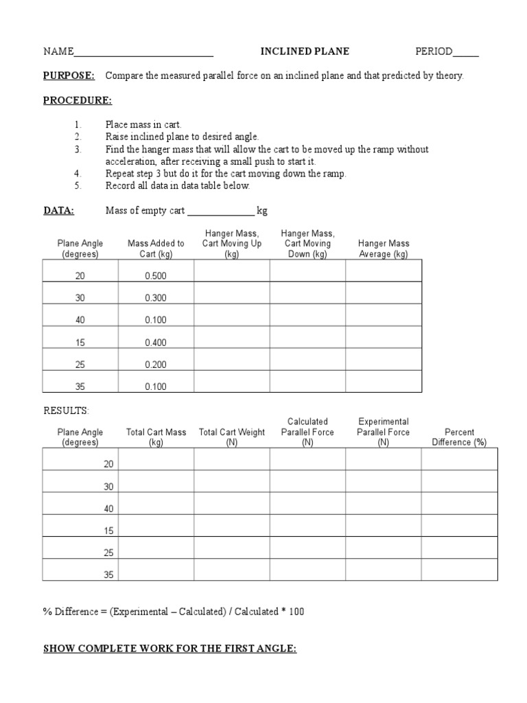 Inclined Plane Lab | PDF