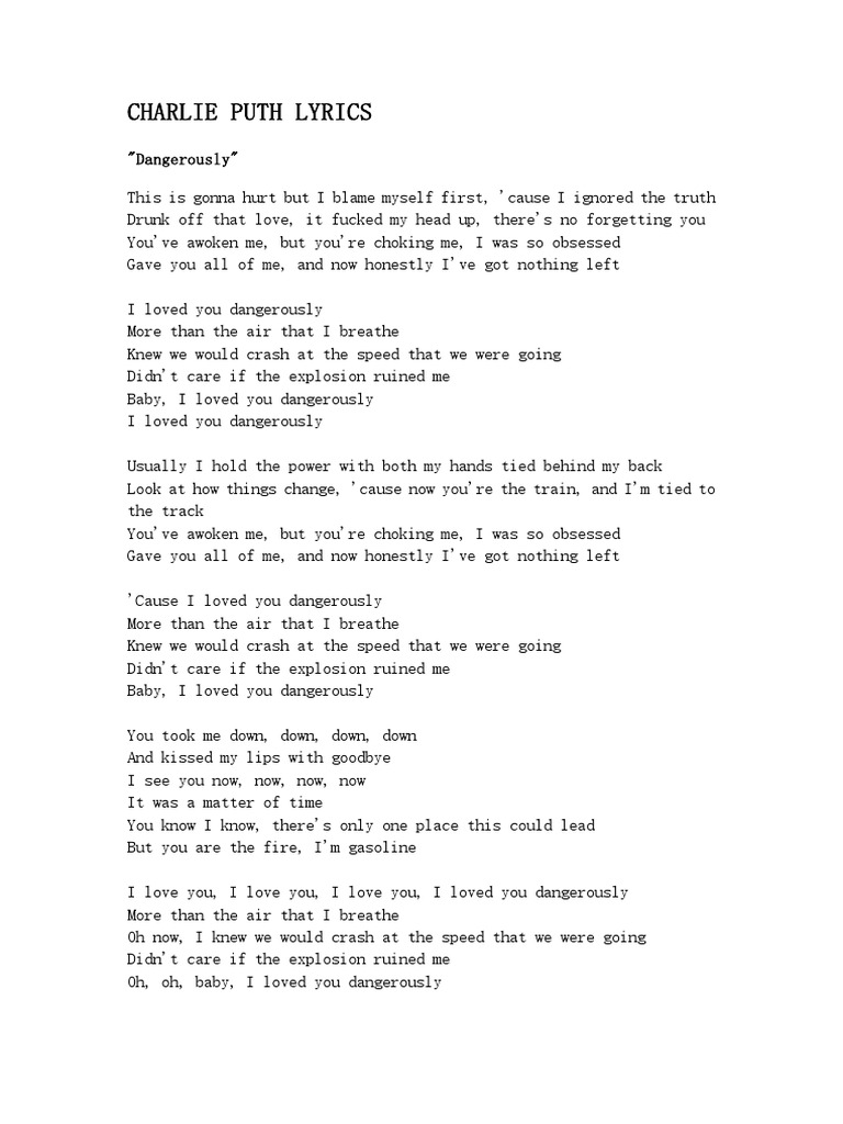 CHARLIE PUTH - Dangerously Lyrics | PDF