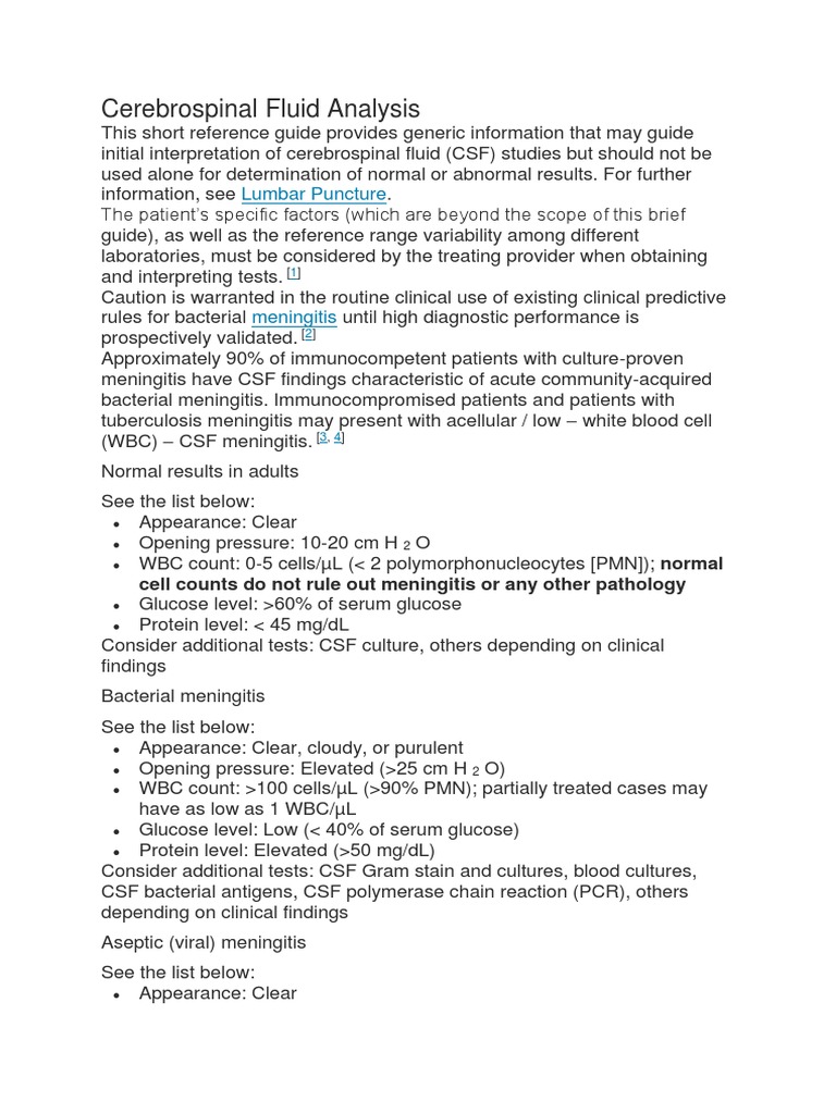 CSF Analysis and Meningitis Interpretation | PDF | Meningitis ...