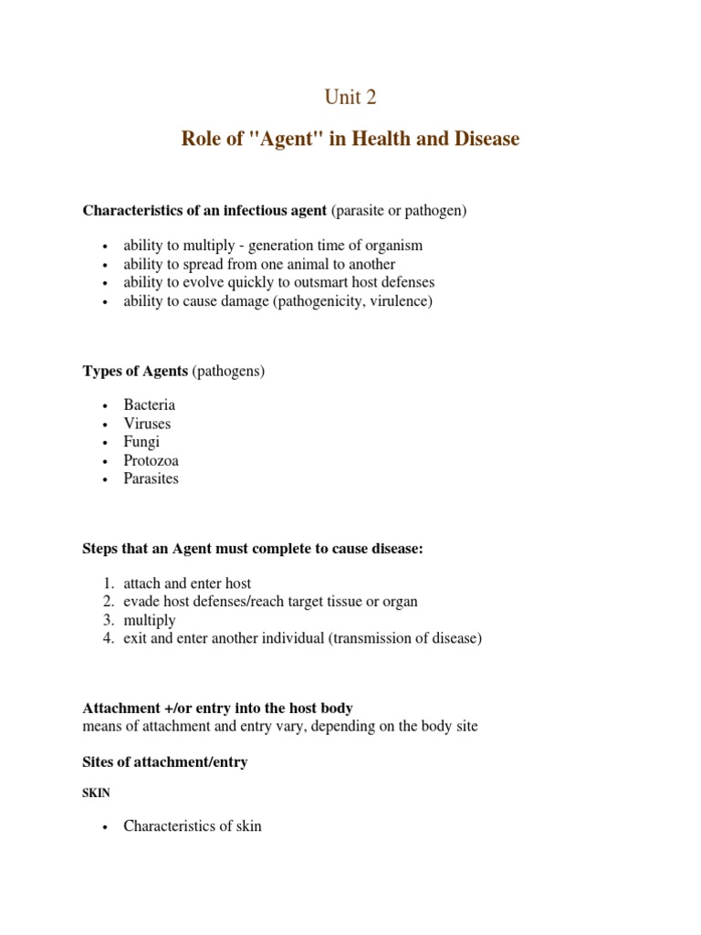 Role of "Agent" in Health and Disease: Unit 2 | PDF | Immune System ...