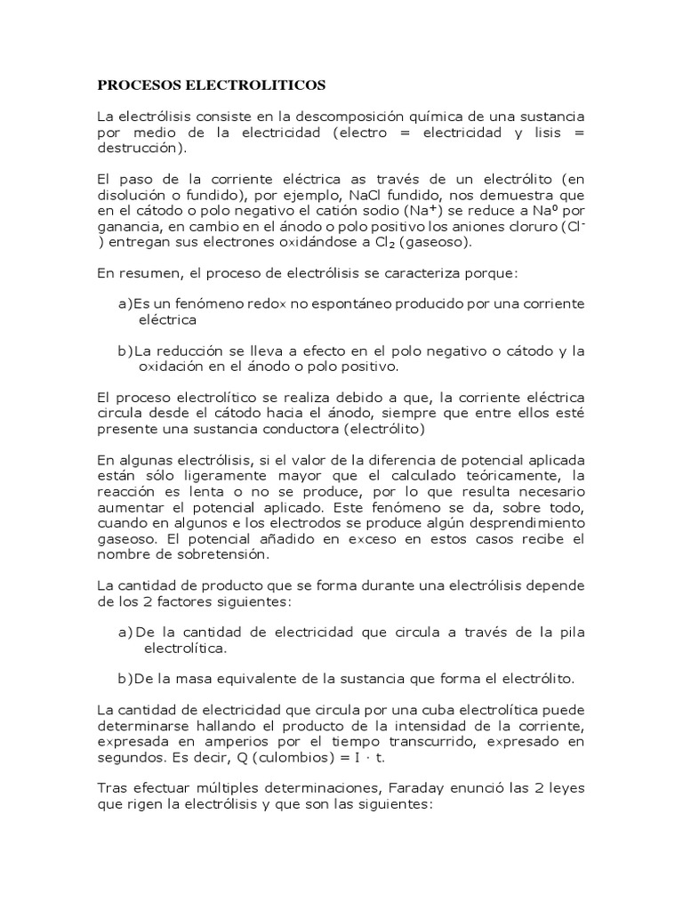 Procesos Electrolíticos y Aplicaciones | PDF | Electrólito | Cobre