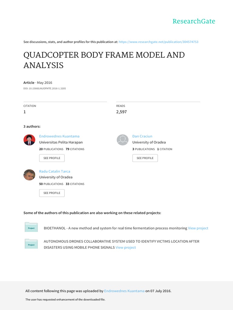 Quadcopter Body Frame Model and Analysis: Article | PDF | Quadcopter ...