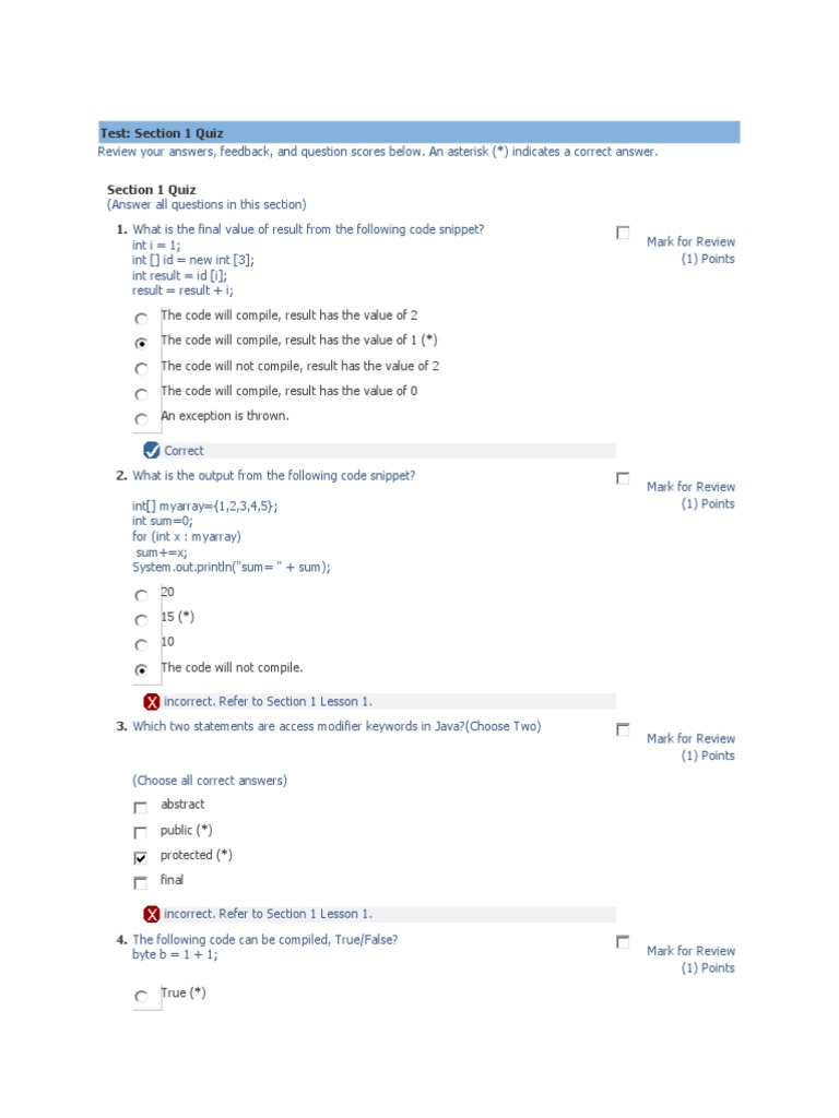 Test: Section 1 Quiz | PDF | Inheritance (Object Oriented Programming ...