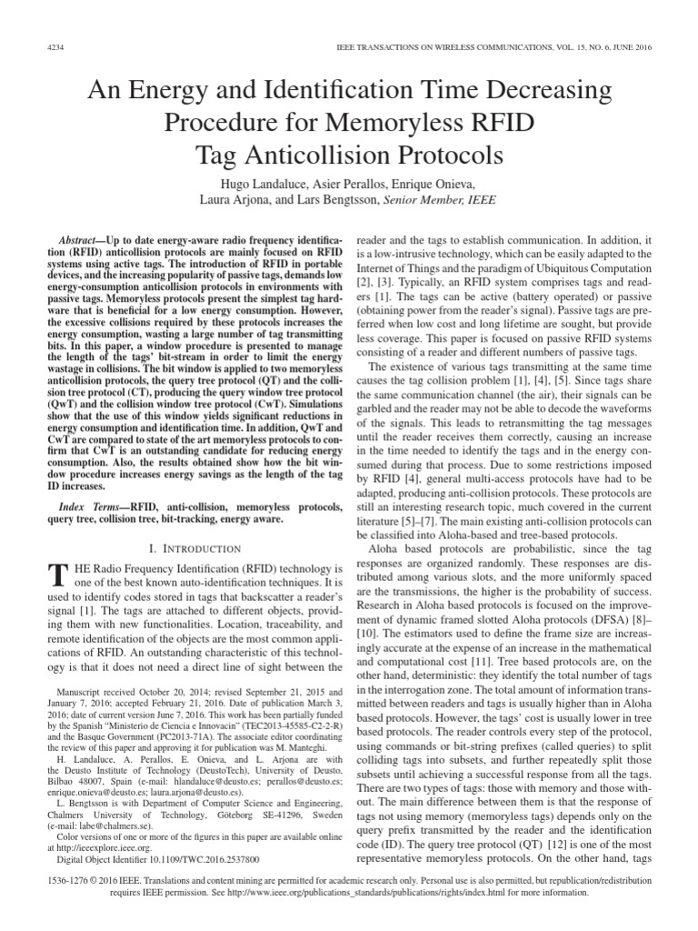 An Energy and Identification Time Decreasing Procedure For Memoryless RFID Tag Anticollision ...