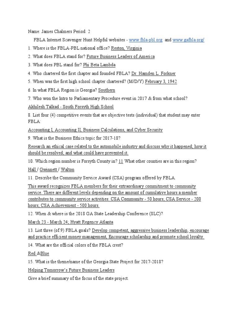 Fbla-Scavenger-Hunt-17-18 | PDF