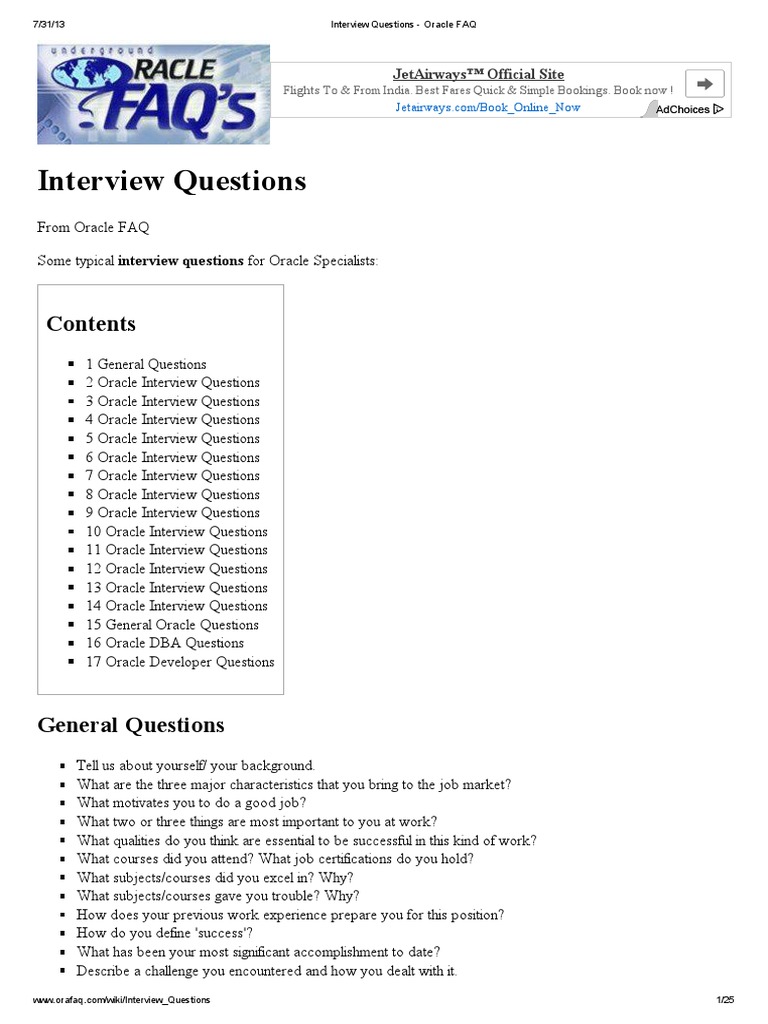 Interview Questions - Oracle FAQ | PDF | Pl/Sql | Oracle Database