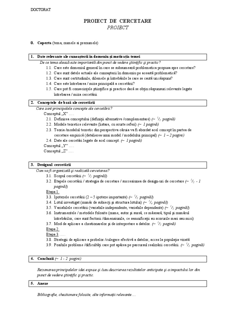 Proiect de Cercetare Doctorat | PDF